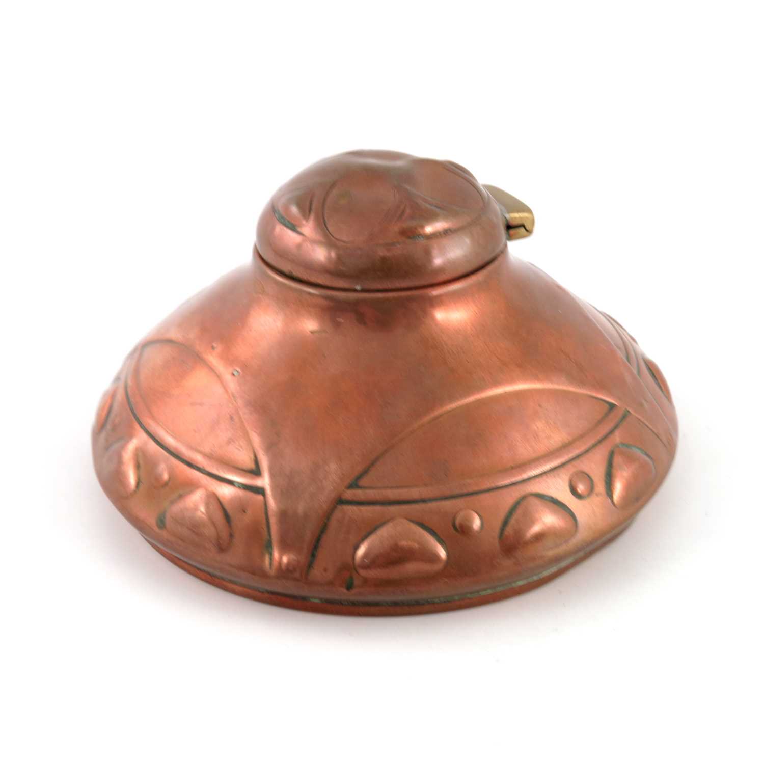 Lot 674 - A Jugendstil copper and brass inkwell, squat