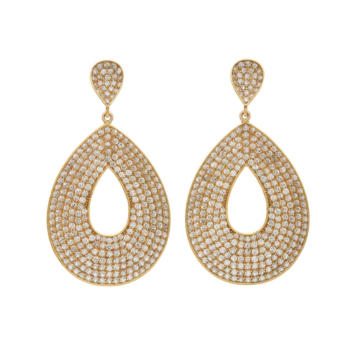 Lot 42 - A pair of 18ct gold pave-set diamond