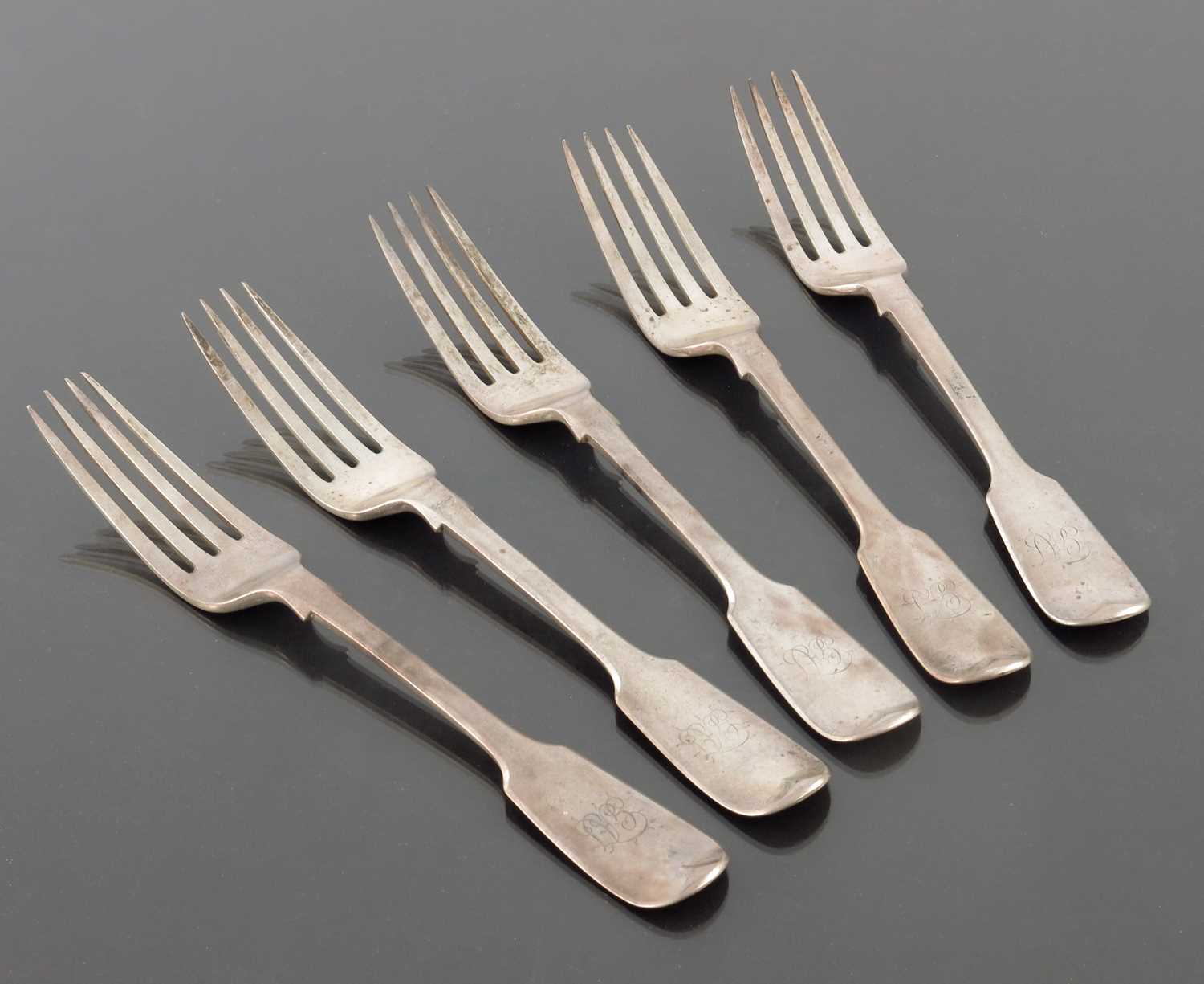 Lot 80 - A set of five Victorian silver dinner forks,