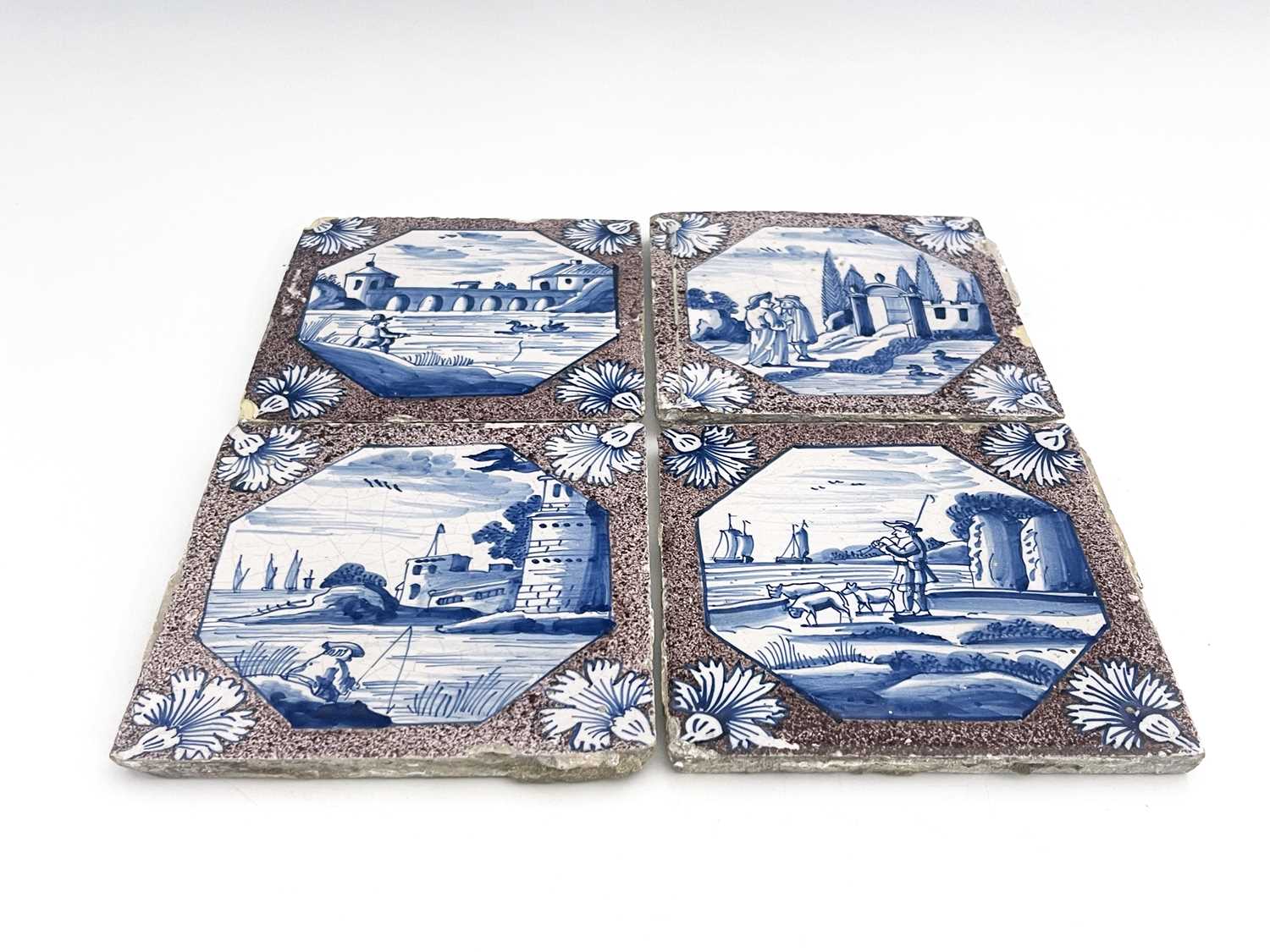 Lot 1004 - A set of four London Delft tiles, circa