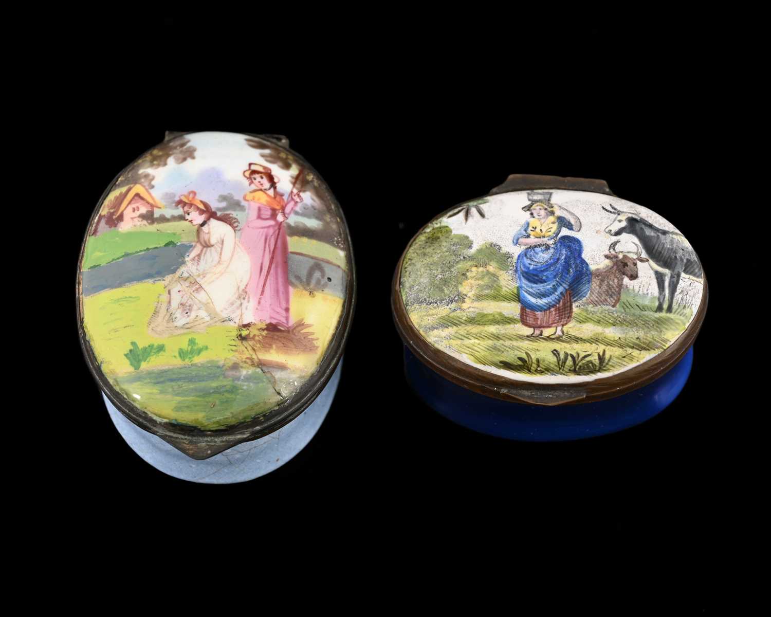 Lot 300 - Two Bilston enamel patch boxes, circa 1790,