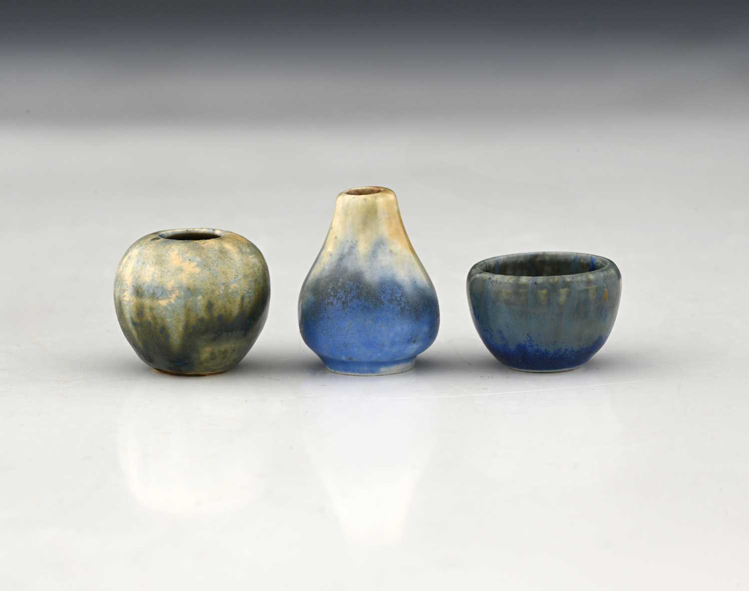Lot 745 - Ruskin Pottery, three miniature Crystalline