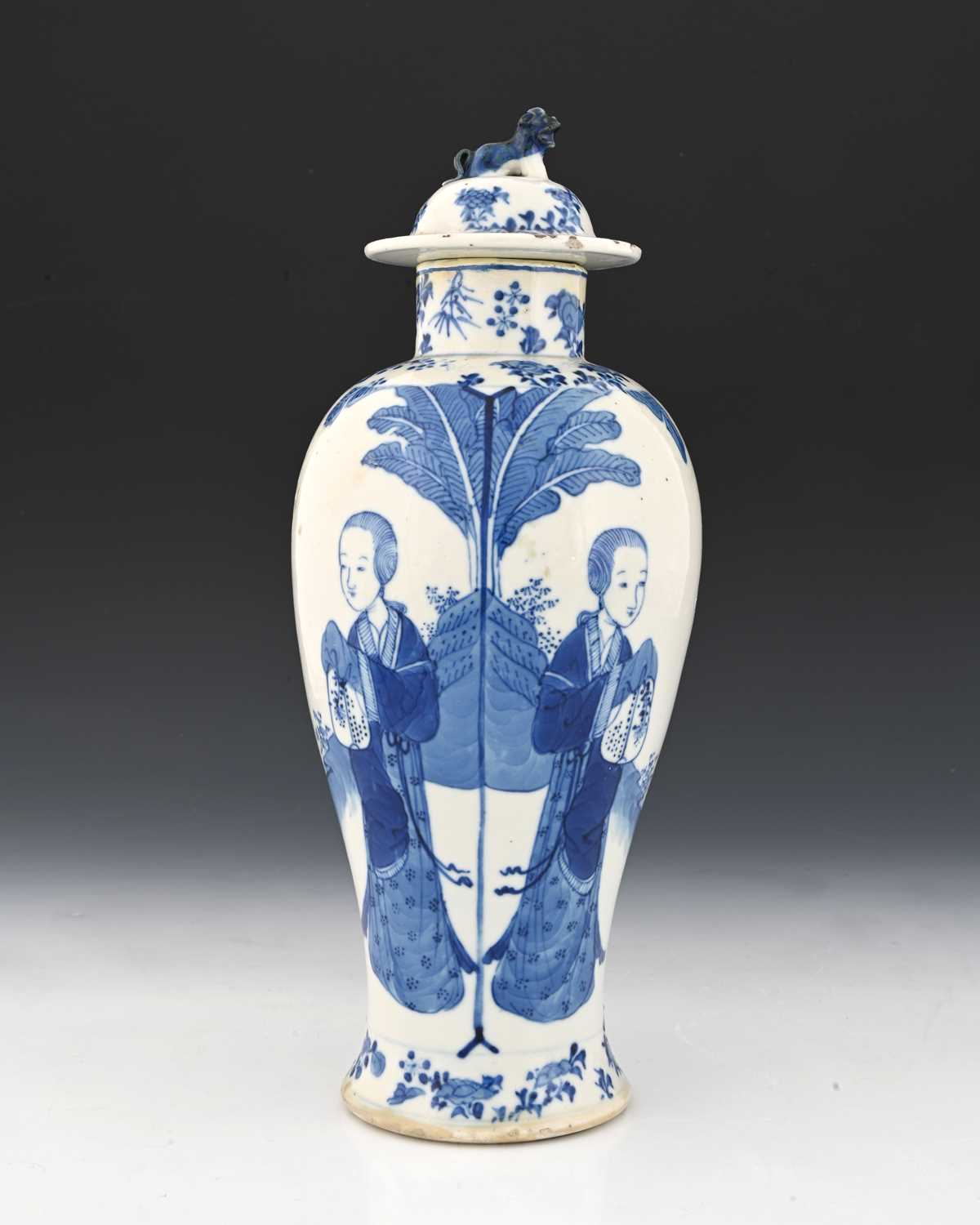 Lot 420 - A Chinese blue and white temple vase and