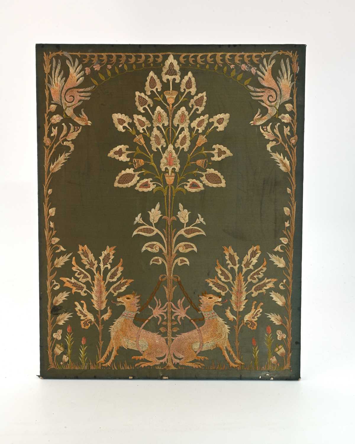 Lot 272 - A Georgian textile panel, embroidered in