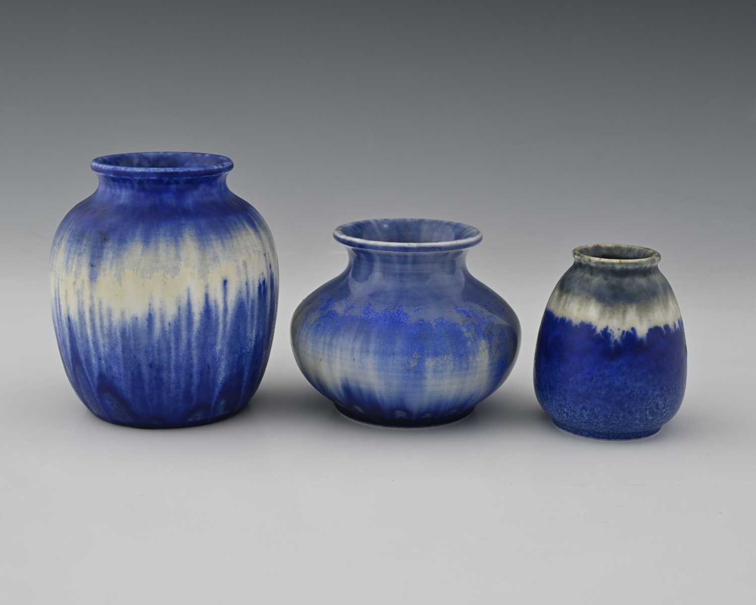 Lot 624 - Ruskin Pottery, three Crystalline glazed