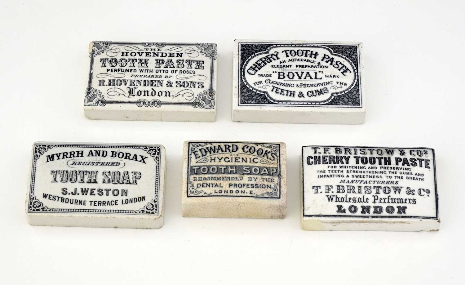 Lot 180 - Five rectangular toothpaste pot lids,